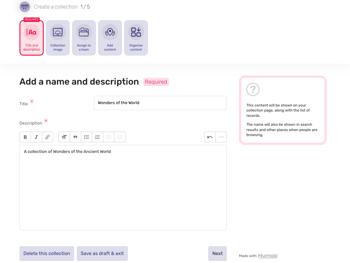 Creating and managing collections - Humap