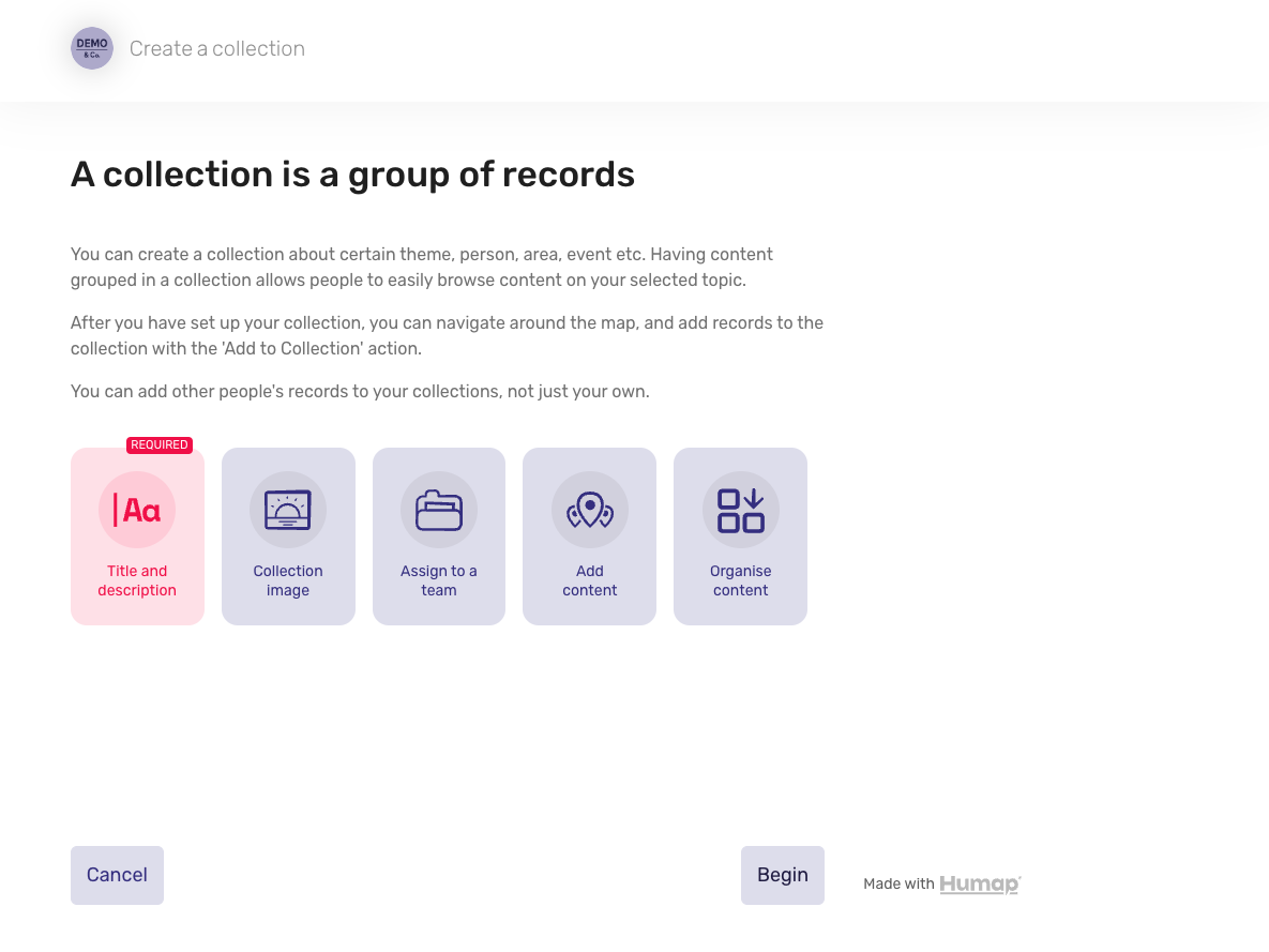 Creating and managing collections - Humap